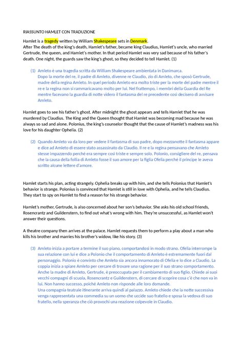 Riassunto Hamlet Traduzione Schemi E Mappe Concettuali Di Inglese Docsity
