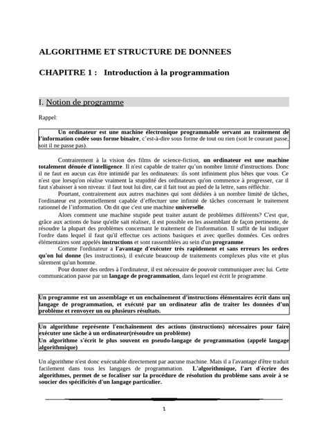 Introduction à Lalgorithmique Et Aux Variables Pdf Structure De
