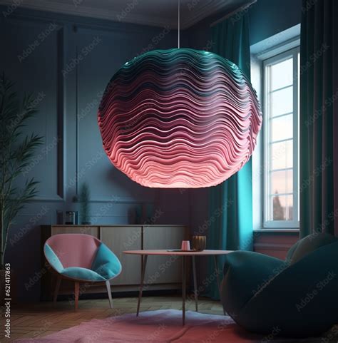 생성형 인공지능으로 만든 다양한 크기의 조명이 케이블에 매달려 있는 다채로운 배경 종이 배경 Stock イラスト Adobe Stock