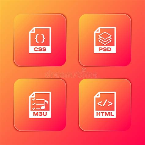 Set Css File Document Psd M3u And Html Icon Vector Stock Vector Illustration Of Design