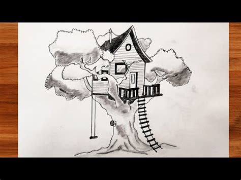 How To Draw A TREE HOUSE Tree House Drawing YouTube