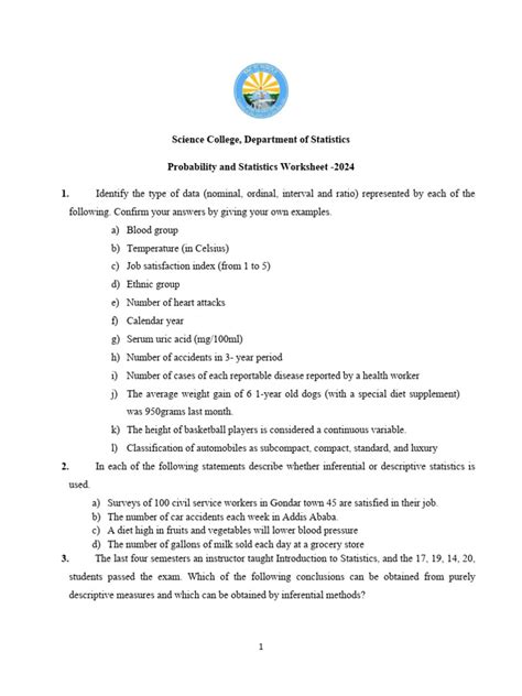 Prob And Stat 1 1 Pdf Skewness Standard Deviation