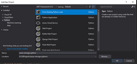 add new project in a solution and chose from existing python code creates a new solution