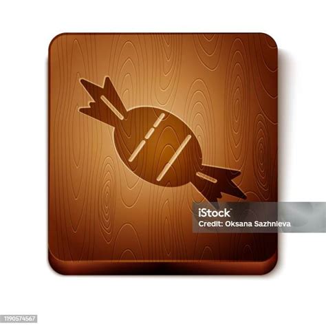 흰색 배경에 고립 된 갈색 사탕 아이콘입니다 나무 사각형 버튼입니다 벡터 일러스트레이션 귀여운에 대한 스톡 벡터 아트 및 기타 이미지 귀여운 냉동식품 롤리팝 Istock