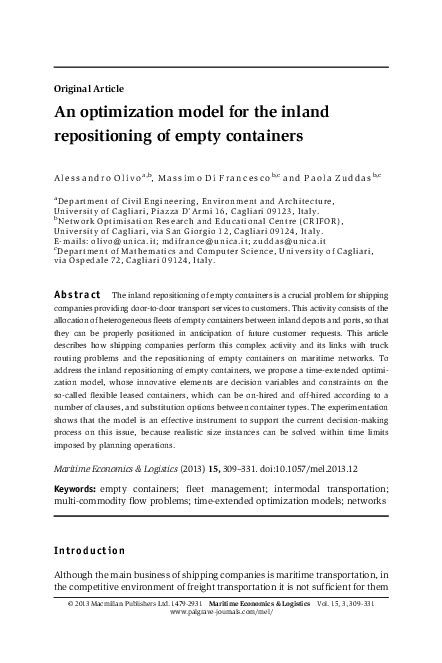 Pdf An Optimization Model For The Inland Repositioning Of Empty Containers Alessandro Olivo