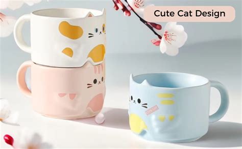 Mualuwi Stackable Cat Mug Set Of 4 Adorable Ceramic Coffee
