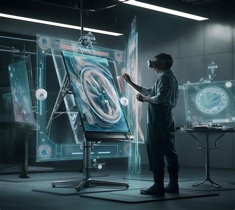 A Futuristic Scene Of A Professional Artist Using Augmented Reality Ar Technology Premium Ai