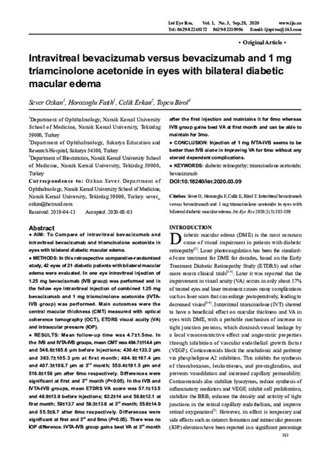Pdf Intravitreal Bevacizumab Versus Bevacizumab And 1 Mg