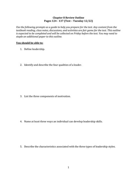 Chapter 8 Review Outline