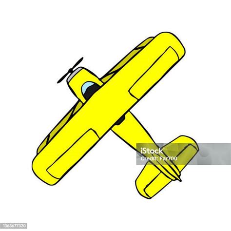 오래된 노란색 복엽비행기 아이콘 맨 위 보기입니다 손으로 그린 벡터 그래픽 그림 흰색 배경에 격리된 개체입니다 격리 벡터에 대한 스톡 벡터 아트 및 기타 이미지 Istock