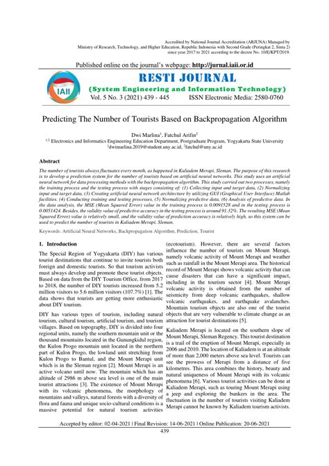 Pdf Predicting The Number Of Tourists Based On Backpropagation Algorithm