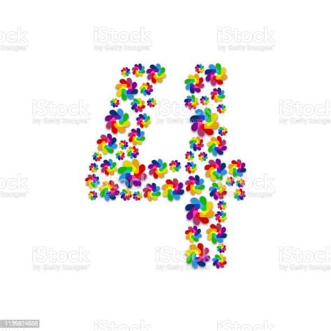 알파벳 세트 편지 번호 4 또는 4 터빈 종이 패턴 재생 가능한 바람 전력 개념 디자인 그림 흰색 배경에 고립 벡터 Eps 10 0명에 대한 스톡 벡터 아트 및 기타 이미지