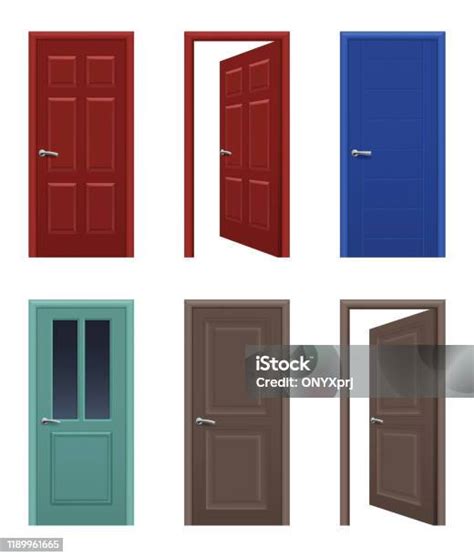 현실적인 문 열고 닫힌 아파트 입구 문 다른 색상 벡터 사진 문에 대한 스톡 벡터 아트 및 기타 이미지 문 제어판 열다 Istock