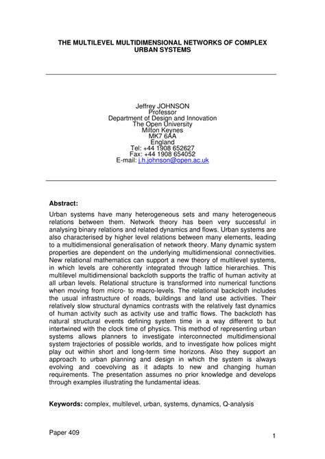 Pdf The Multidimensional Networks Of Complex Urban Systems