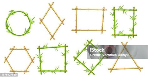 대나무 프레임 갈색 대나무 스틱 테두리 프레임 나무와 녹색 모양 나뭇잎 절연 벡터 일러스트 레이 션 세트 가지 식물 부위에 대한 스톡 벡터 아트 및 기타 이미지 Istock