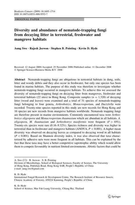 Pdf Nematode Trapping Fungi From Mangrove Habitats