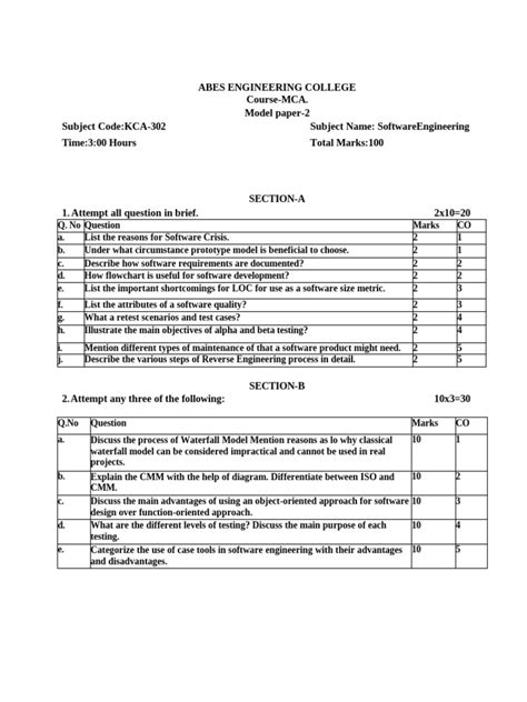 Kca302 Software Engineering Model Paper 2 Pdf Software Engineering