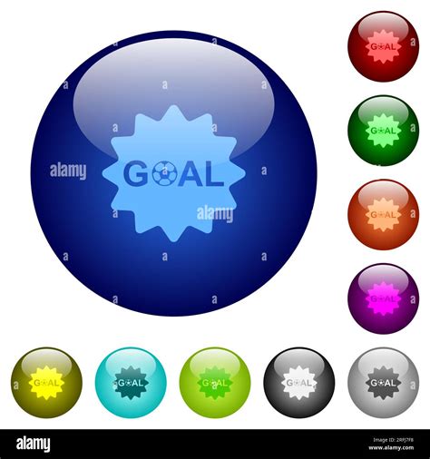 Goal Sticker With Rounded Edges Solid Icons On Round Glass Buttons In Multiple Colors Arranged