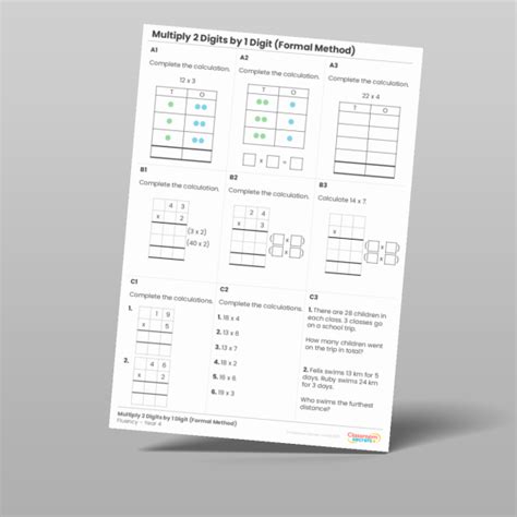 Year 4 Multiply 2 Digits By 1 Digit Formal Method Fluency Matrix