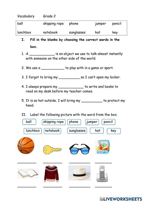 Vocabulary Grade 2 Activity Live Worksheets Worksheets Library