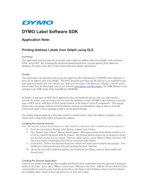 Pdf Printing Address Labels From Delphi Using Ole Dymodownloaddymo