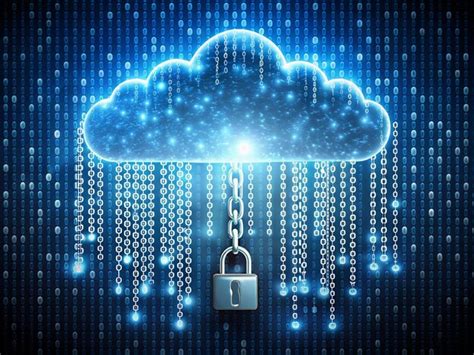 Cloud With Binary Code Rain And Security Lock Chain Cloud With Binary