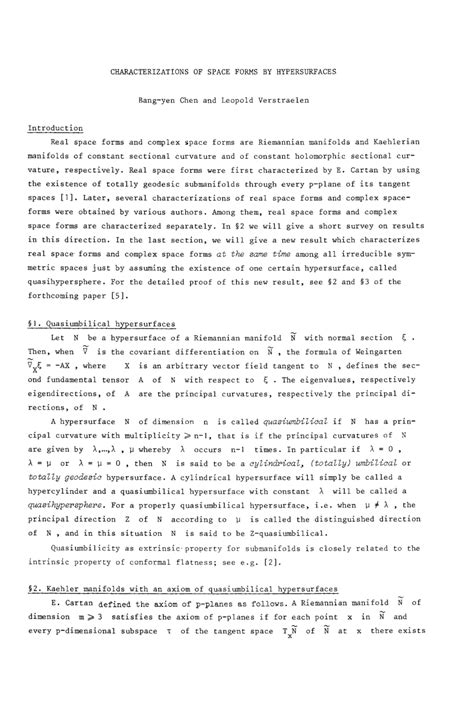 Pdf Characterizations Of Space Forms By Hypersurfaces