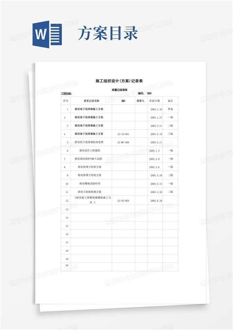 施工组织设计 方案 目录表Word模板下载 编号lprxbkvd 熊猫办公