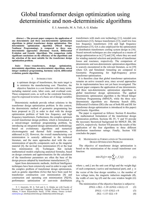 Pdf Global Transformer Design Optimization Using Deterministic And