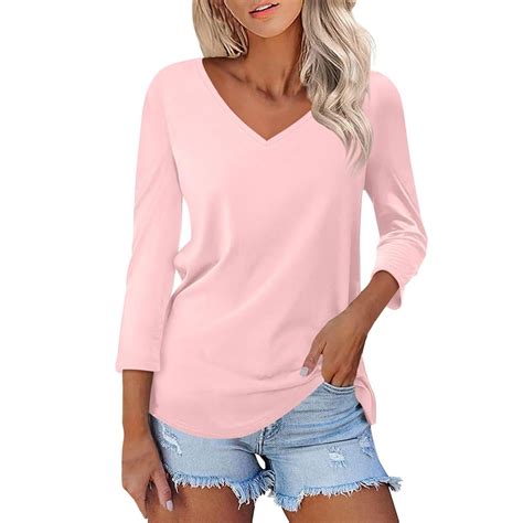 Spring Savings Clearacne Basic Tee Tops 2025 Womens V Neck 34 Sleeve