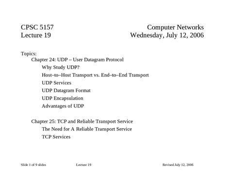 User Datagram Protocol Of Computer Networks Cpsc 5157g Docsity