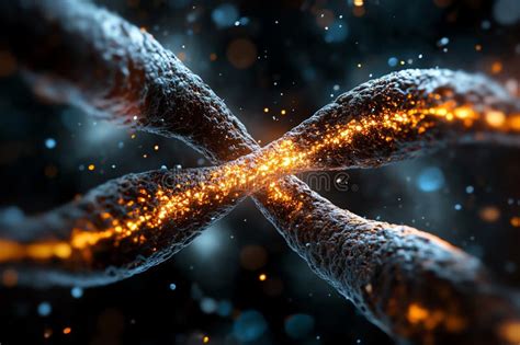 Close Up Visualization Of A Dna Double Helix Structure With Glowing Particles Illustrating
