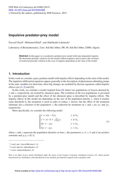 Pdf Impulsive Predator Prey Model