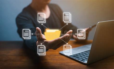 Document Management System Concept Business Man Holding Folder And Document Icon Software
