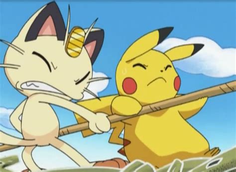 Pikachu And Meowth Pulling Rope By Eortiz96 On Deviantart