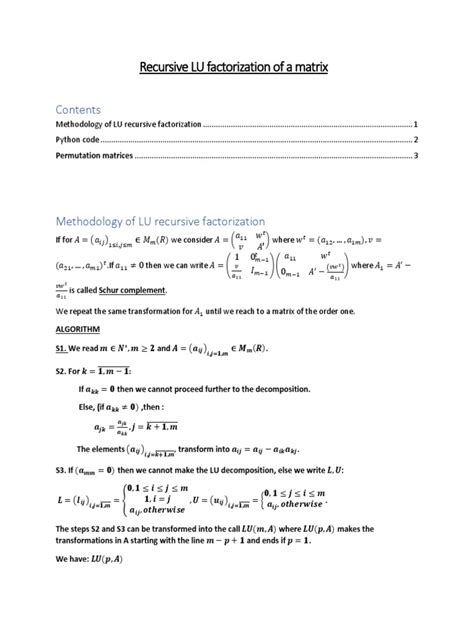 Recursive Lu Factorization Of A Matrix In Python Pdf Matrix