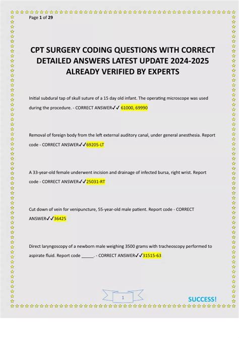 Cpt Surgery Coding Questions With Correct Detailed Answers Latest