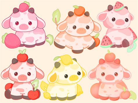 Cute Kawaii Printable Fruit Cows Clipart Commercial Use PNG Etsy Canada