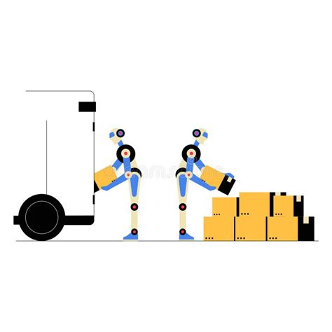 Robots Loading Boxes Into A Delivery Truck Flat Vector Illustration Symbolizing Automation