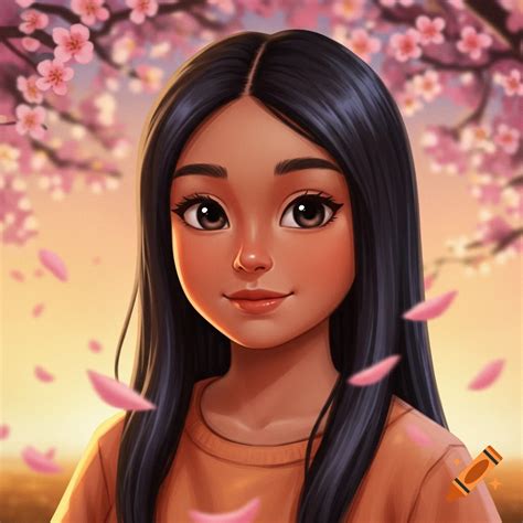 Stylized Illustration Of A Girls Avatar With Long Black Hair Tan Skin