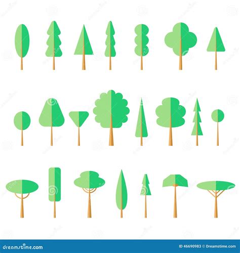 Flat Tree Set Icon Stock Vector Illustration Of Organic