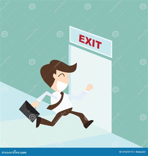 Exit Businessman Running Exit Door Sign Emergency Stock Vector