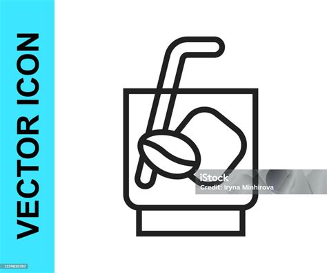 흰색 배경에 고립 된 블랙 라인 에스프레소 토닉 커피 아이콘 벡터 각얼음에 대한 스톡 벡터 아트 및 기타 이미지 각얼음
