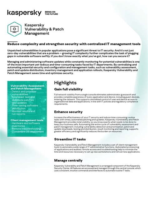Kaspersky Vulnerability And Patch Management Datasheet Pdf Vulnerability Computing