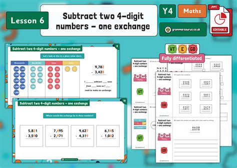 Year 4 Addition And Subtraction Subtract Two 4 Digit Numbers One