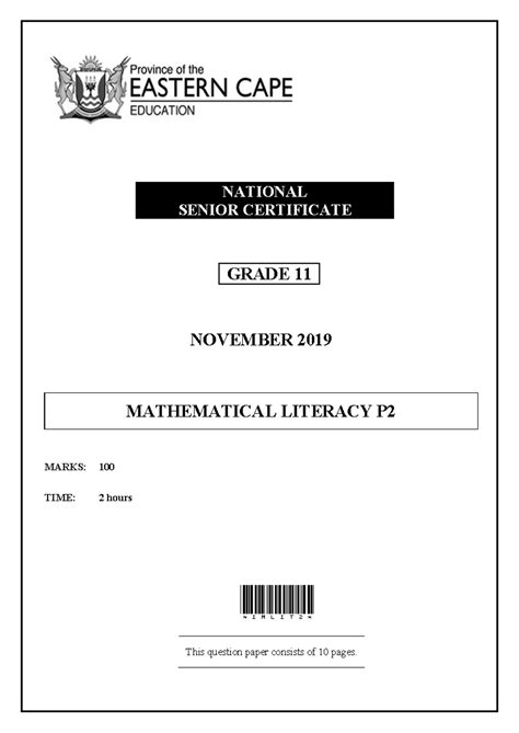 Maths Lit Gr11 P2 Qp Nov2019 Eng D National Senior Certificate Grade 11 November 2019