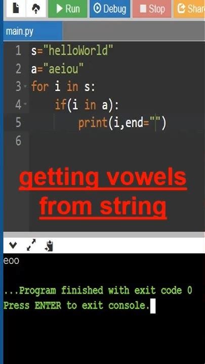 Getting Vowels From Given String Code Python Vowels Cod Shorts Viral Strings Youtube