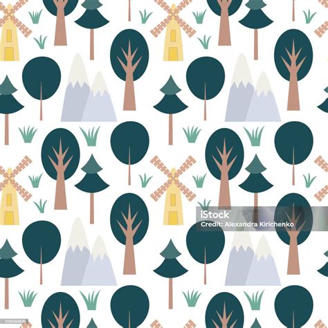 Trees And Mill Pattern Stock Illustration Download Image Now Abstract Adventure Art Istock