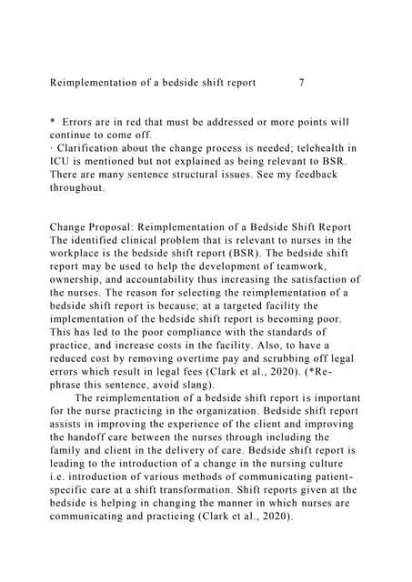 reimplementation of a bedside shift report 7 errors are docx