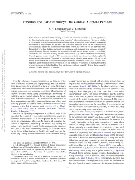Emotion And False Memory The Context Content Paradox Pdf Memory Emotions